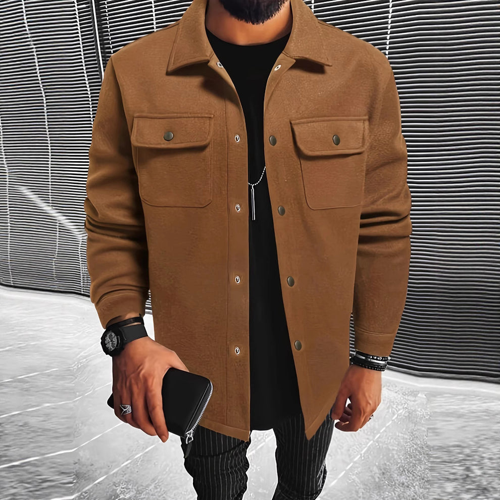 New Mens Button-front Overcoat With Flap Pockets – Orix
